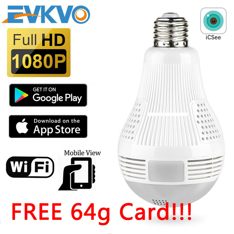 WIFI IP Light Bulb HD 1080P SPY Panoramic 360 Degree Camera (Free 64 G ...